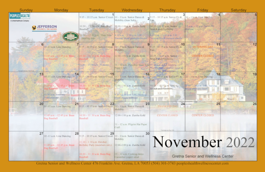 Gretna Senior & Wellness Center – November Calendar of Events - City Of ...
